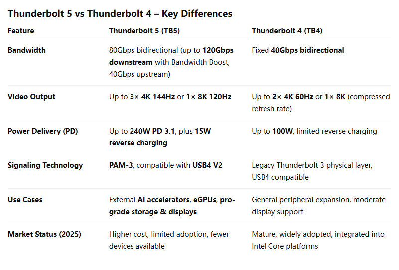 Key Differences Between Thunderbolt 5 (TB5) and Thunderbolt 4 (TB4)