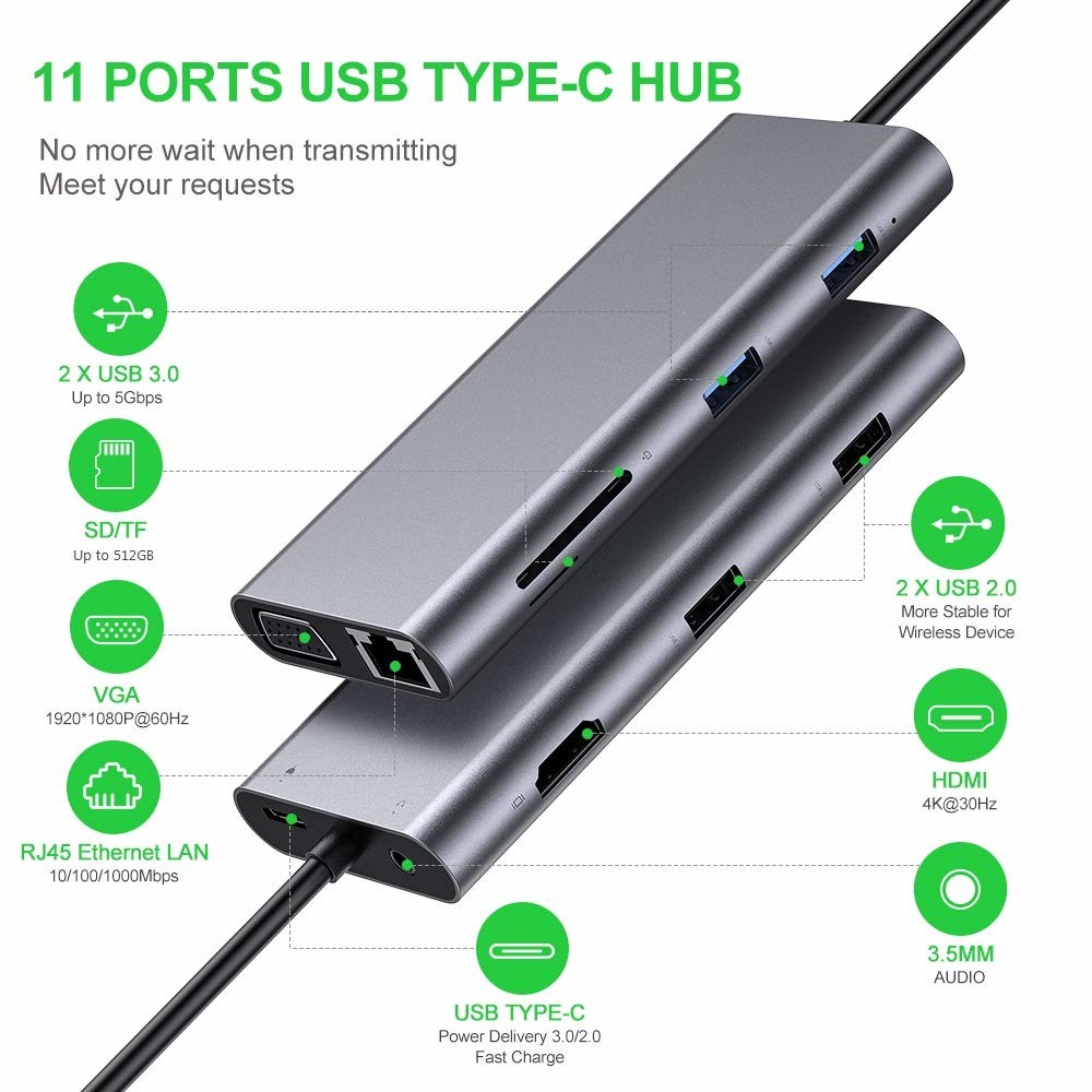 100 Watt Usb C Adapter Power 5 In 1 USB 3.0 Hub TYPE C HDMI 4K 30Hz ...