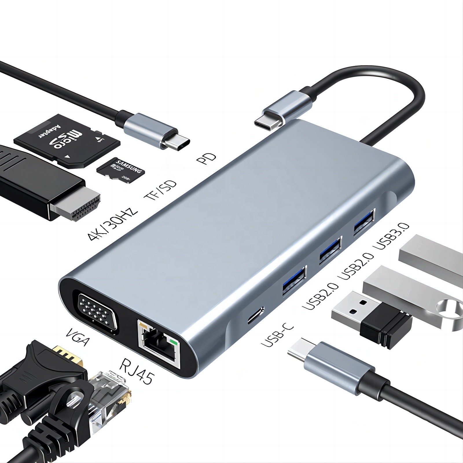 USB C Type C 10 In 1 Docking Station with 4K HDTV VGA Lan RJ45 USB3.0 ...